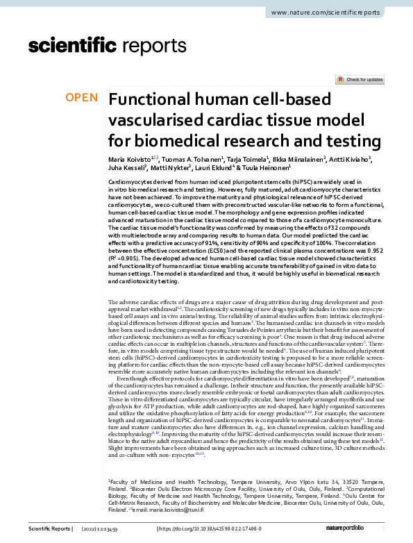 (PDF) Functional human cell-based vascularised cardiac tissue model for ...