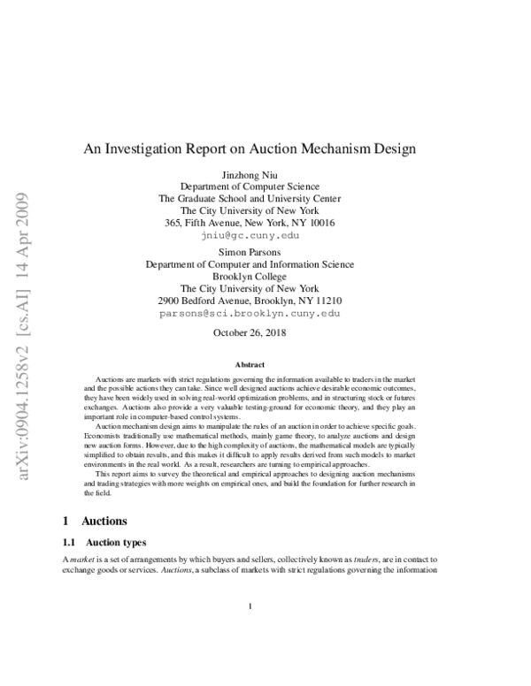 (PDF) An Investigation Report on Auction Mechanism Design