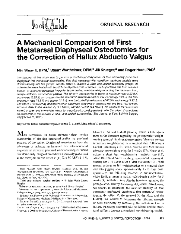(PDF) A mechanical comparison of first metatarsal diaphyseal ...