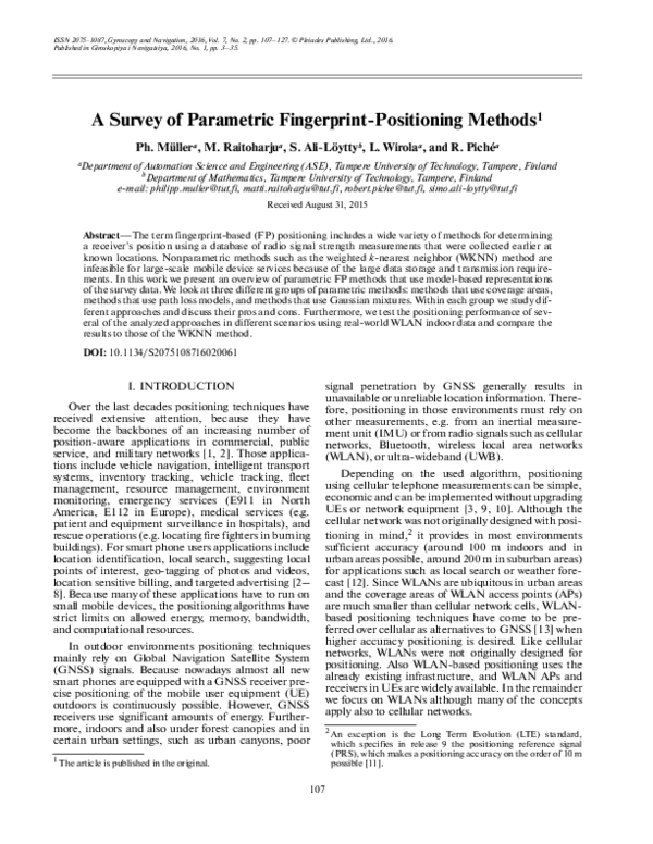 (PDF) A survey of parametric fingerprint-positioning methods