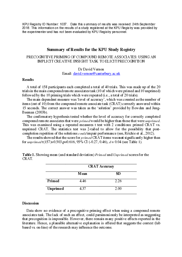 (PDF) Precognitive priming of compound remote associates: using an ...