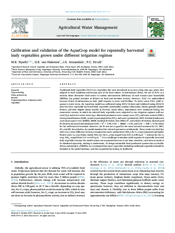 (PDF) Calibration and validation of the AquaCrop model for repeatedly ...