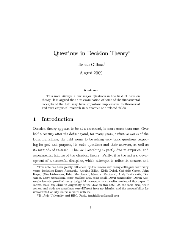 (PDF) Questions in Decision Theory