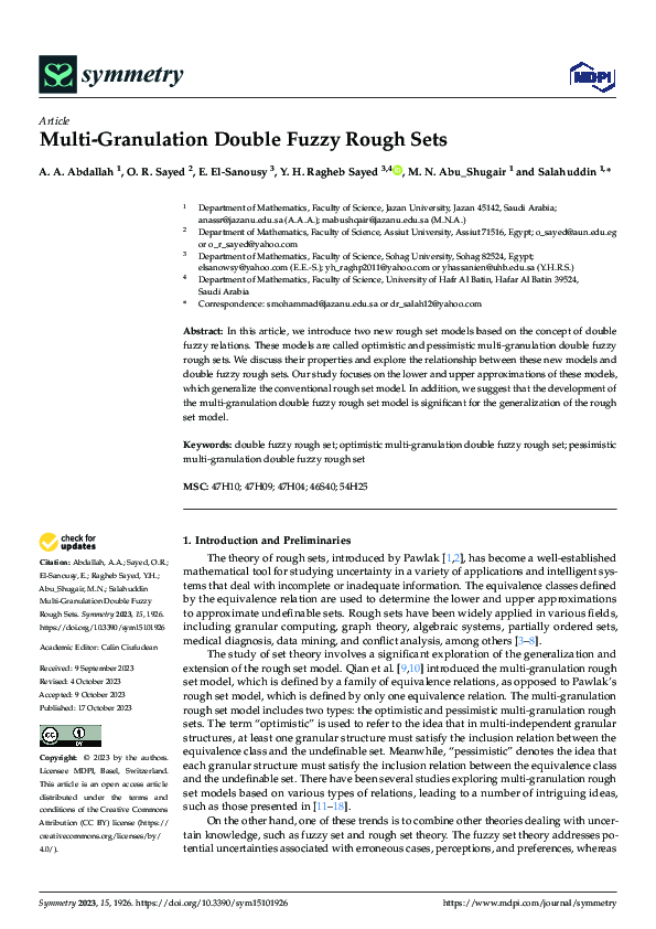 (PDF) Multi-Granulation Double Fuzzy Rough Sets | Salahuddin salahuddin and M. Abu_Shugair ...
