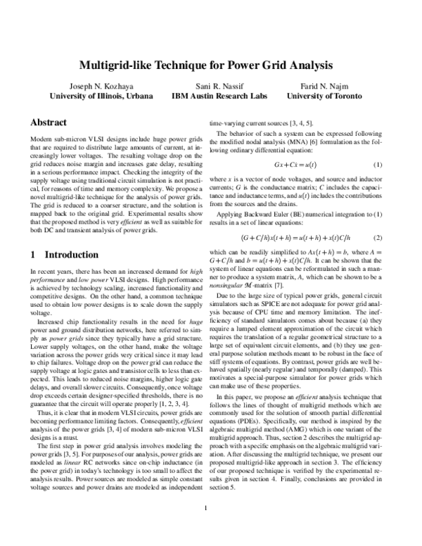 (PDF) Multigrid-like technique for power grid analysis