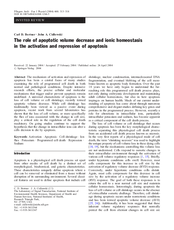 (PDF) The role of apoptotic volume decrease and ionic homeostasis in ...