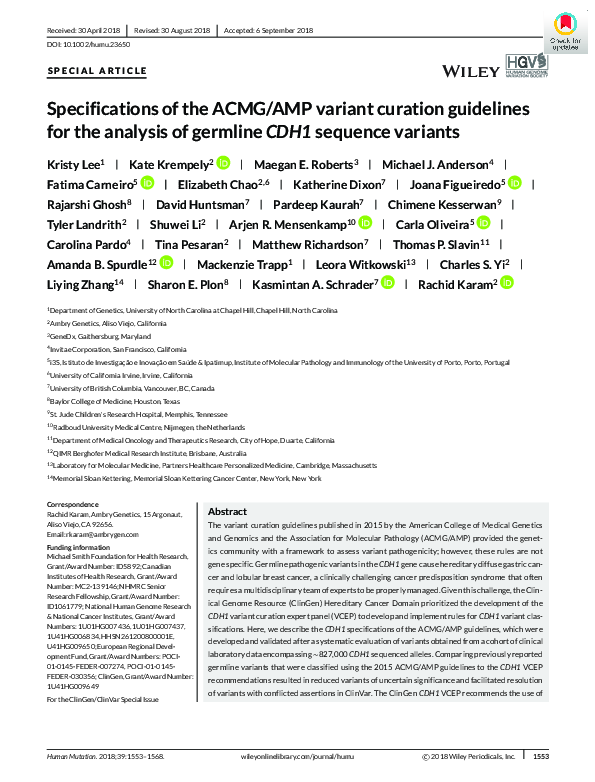 (PDF) Specifications of the ACMG/AMP Variant Curation Guidelines for ...