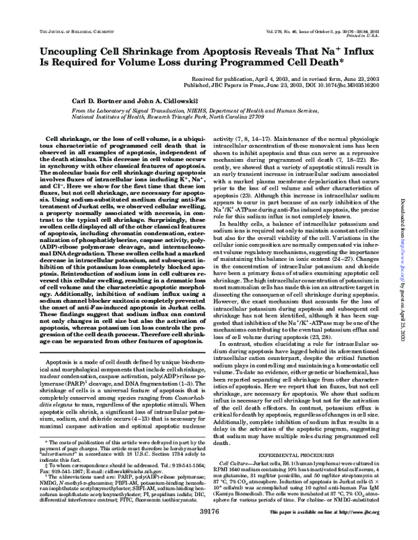 (PDF) Uncoupling Cell Shrinkage from Apoptosis Reveals That Na+ Influx ...