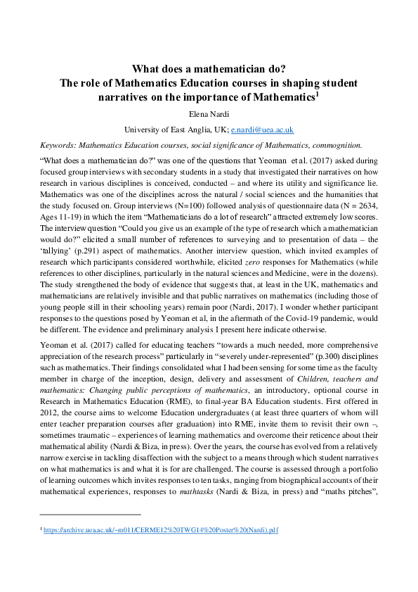 (PDF) What does a mathematician do? The role of Mathematics Education ...