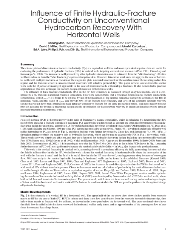 (PDF) Influence of Finite Hydraulic-Fracture Conductivity on ...