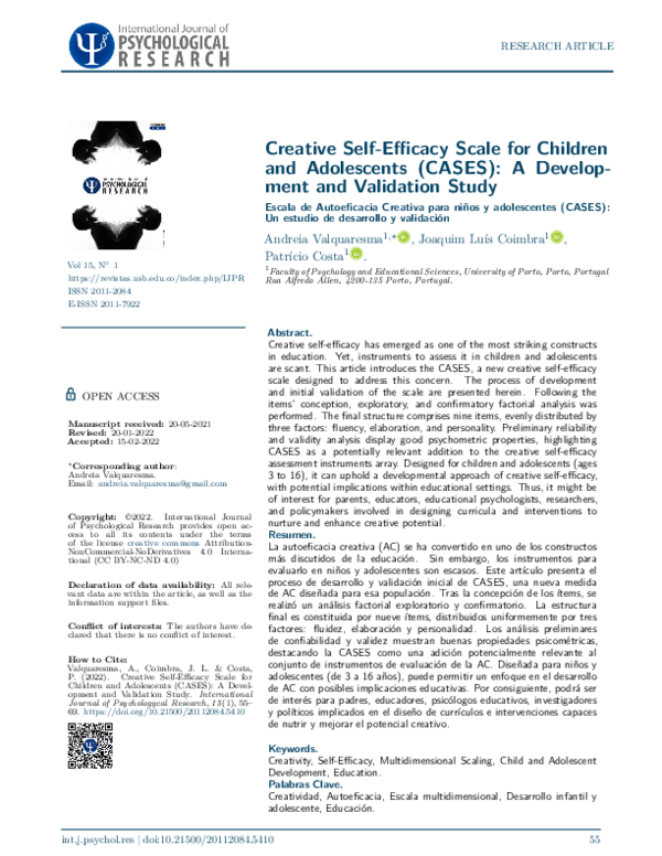 (PDF) Creative Self-Efficacy Scale for Children and Adolescents (CASES): A Development and ...