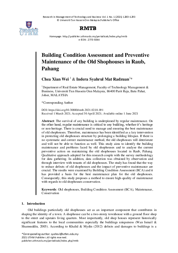 (PDF) Building Condition Assessment and Preventive Maintenance of the ...