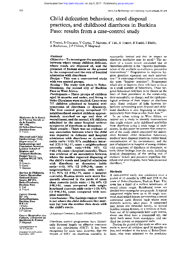 (PDF) Child defecation behaviour, stool disposal practices, and ...