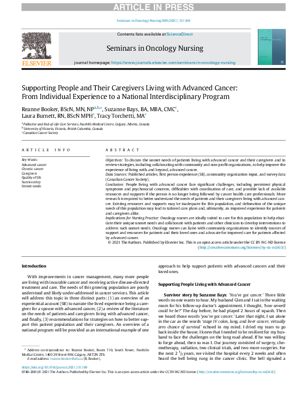 (PDF) Supporting People and Their Caregivers Living with Advanced ...