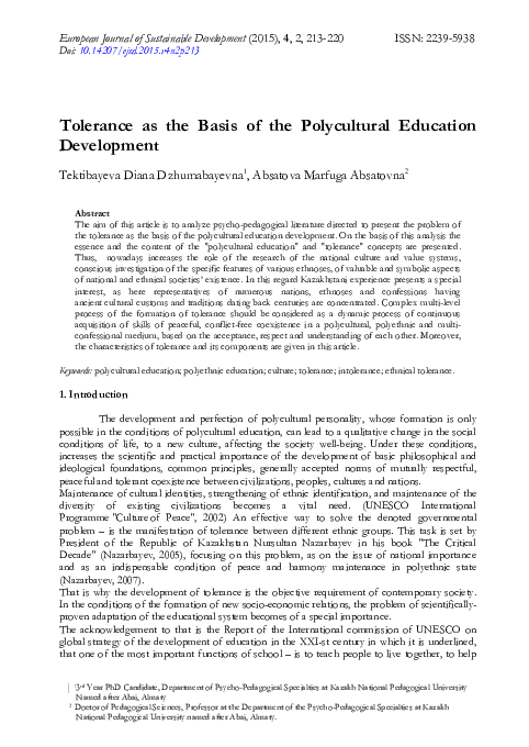 (PDF) Tolerance as the Basis of the Polycultural Education Development