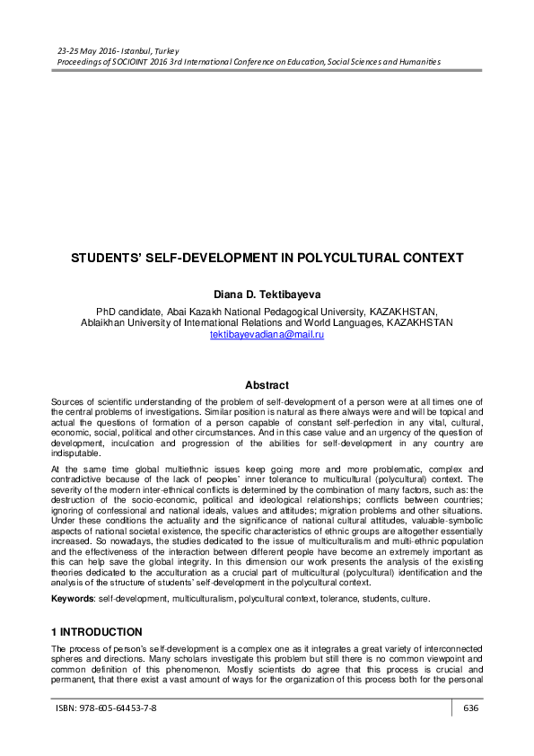 (PDF) Students’ Self-Development in Polycultural Context