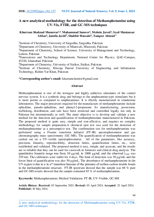 Pdf A New Analytical Methodology For The Detection Of Methamphetamine Using Uv Vis Ftir And
