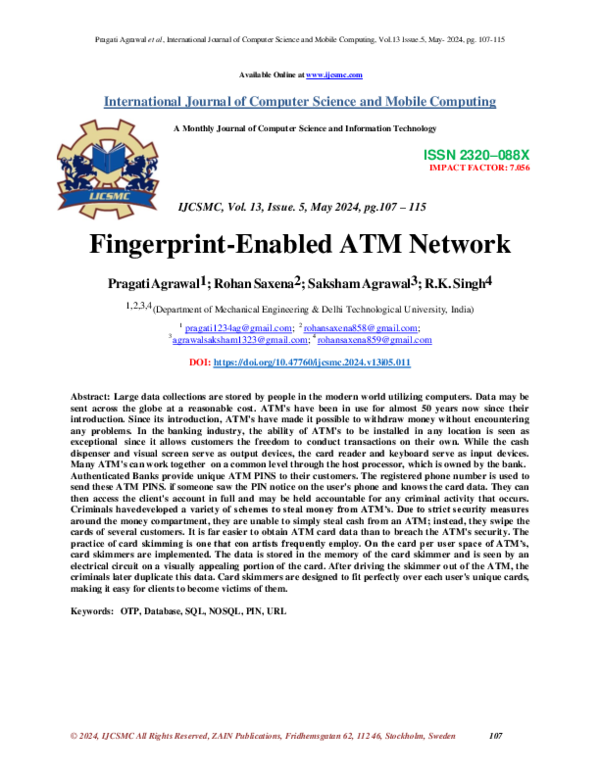 (PDF) Fingerprint-Enabled ATM Network