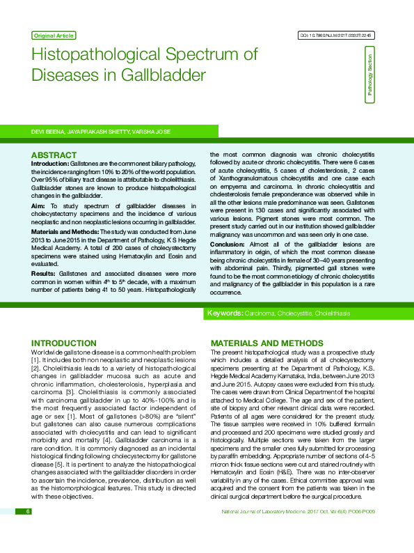 (PDF) Histopathological Spectrum of Diseases in Gallbladder