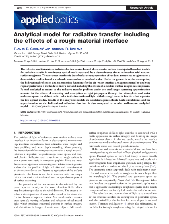 (PDF) Analytical model for radiative transfer including the effects of a rough material ...