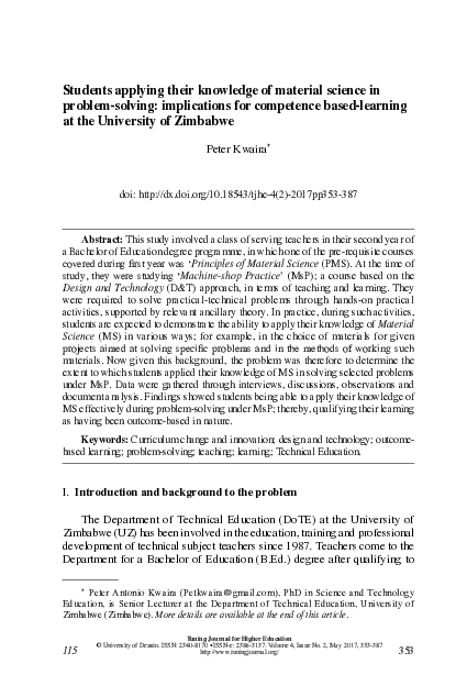 (PDF) Students applying their knowledge of material science in problem-solving: implications for ...