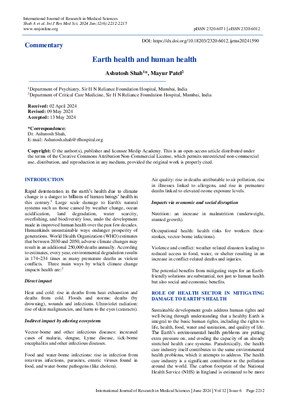 (PDF) Earth health and human health