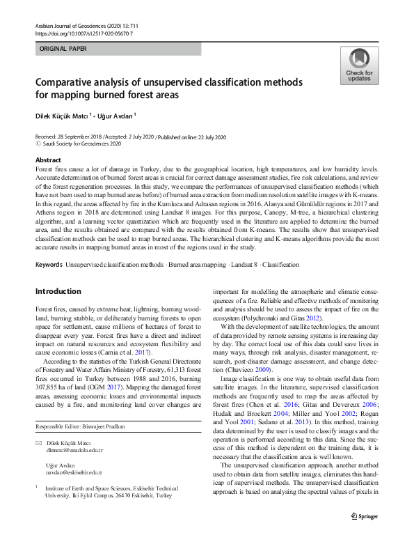 (PDF) Comparative analysis of unsupervised classification methods for mapping burned forest ...