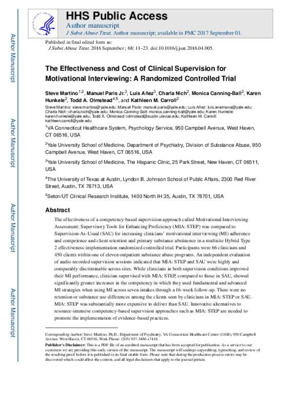 (PDF) The Effectiveness and Cost of Clinical Supervision for ...