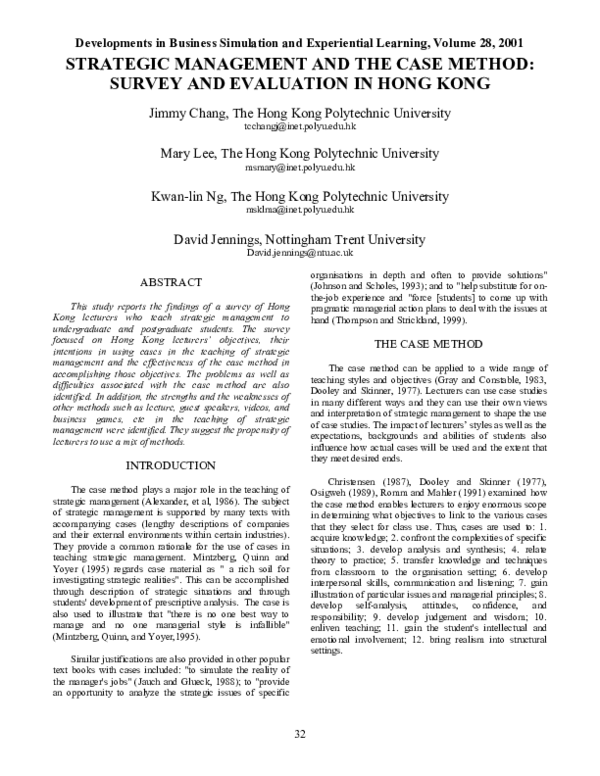 (PDF) Strategic Management and the Case Method: Survey and Evaluation ...