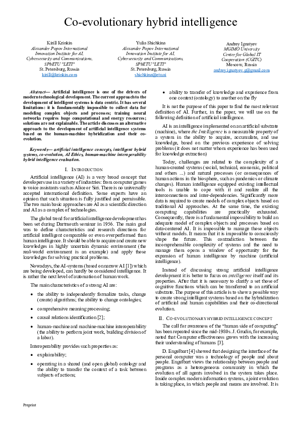 (PDF) Co-evolutionary hybrid intelligence