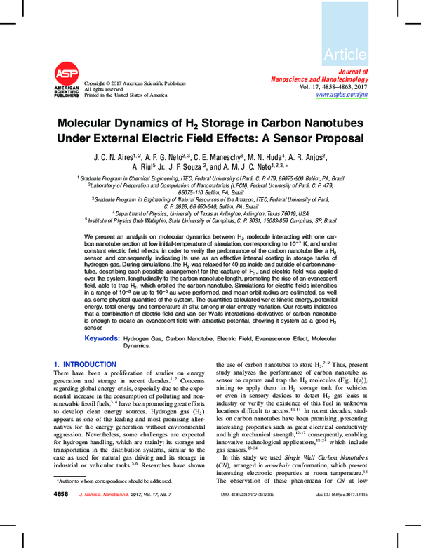 (PDF) Molecular Dynamics of H2 Storage in Carbon Nanotubes Under External Electric Field Effects ...