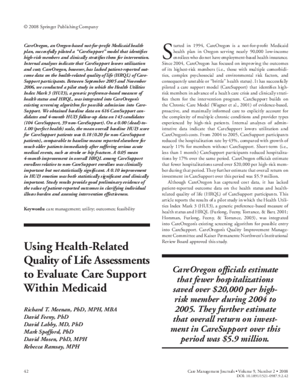 (PDF) Using Health-Related Quality of Life Assessments to Evaluate Care Support Within Medicaid ...