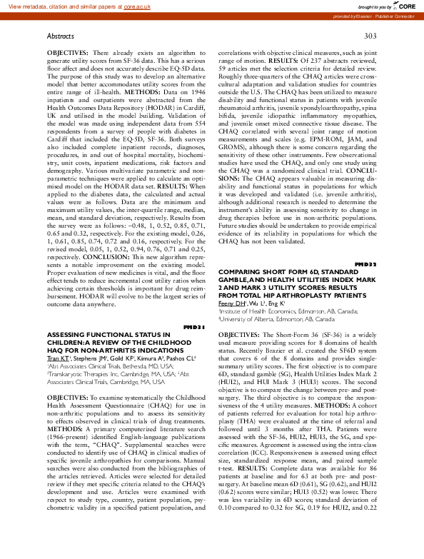 (PDF) PMD31: Comparing Short Form 6D, Standard Gamble and Health ...