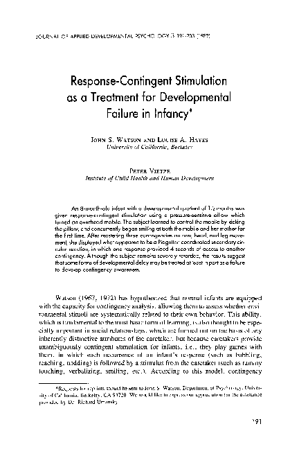 (PDF) Response-contingent stimulation as a treatment for developmental ...