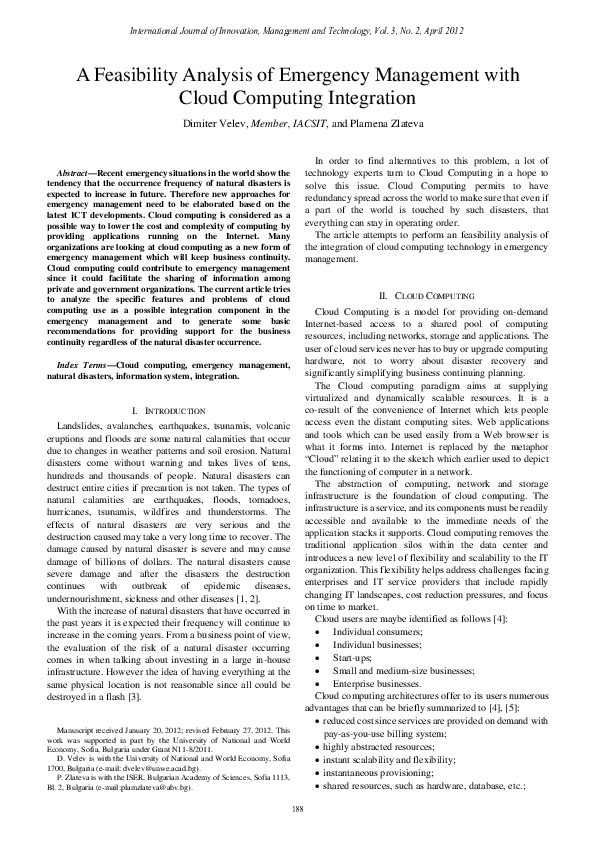 (PDF) A Feasibility Analysis of Emergency Management with Cloud Computing Integration