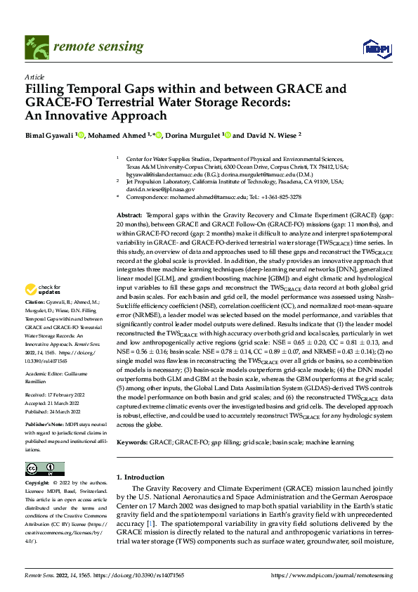 (PDF) Filling Temporal Gaps within and between GRACE and GRACE-FO ...