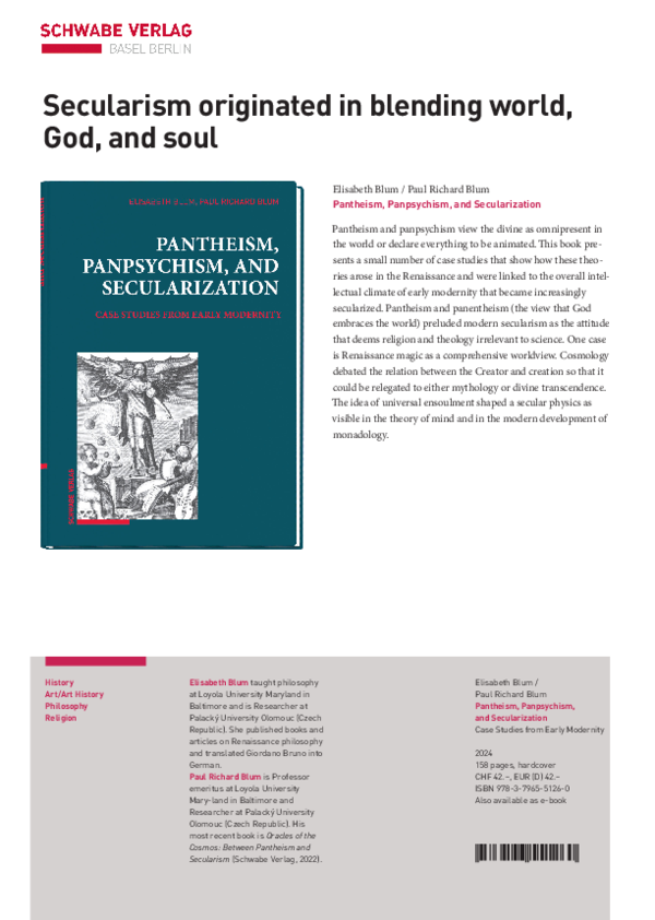 (PDF) Elisabeth Blum and Paul Richard Blum, Pantheism, Panpsychism, and Secularization. Case ...