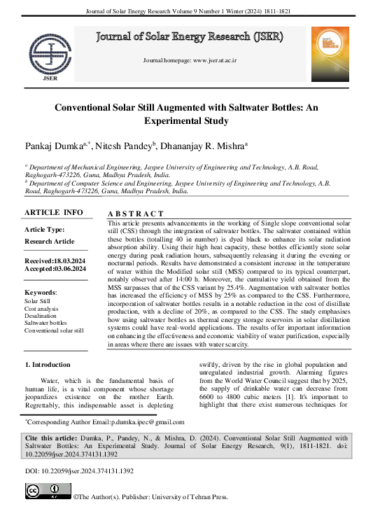 (PDF) Journal of Solar Energy Research (JSER