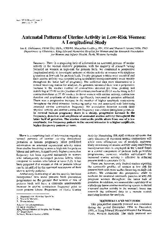 (PDF) Antenatal Patterns of Uterine Activity in Low-Risk Women: A ...