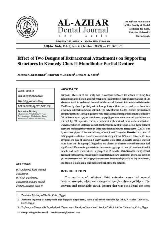 (PDF) Effect of two Designs of Extracoronal Attachments on Supporting ...