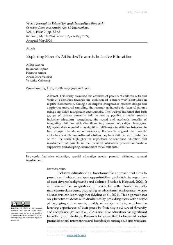 (PDF) Exploring Parent's Attitudes Towards Inclusive Education