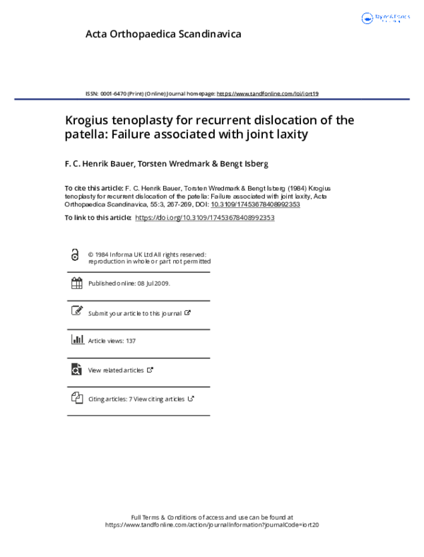 (PDF) Krogius tenoplasty for recurrent dislocation of the patella ...
