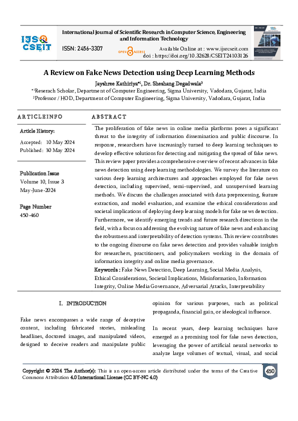 (PDF) A Review on Fake News Detection using Deep Learning Methods