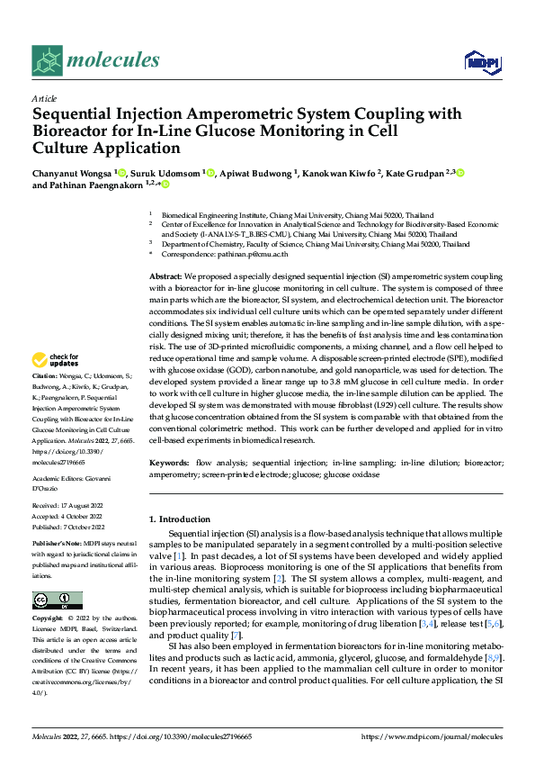 Pdf Sequential Injection Amperometric System Coupling With Bioreactor For In Line Glucose