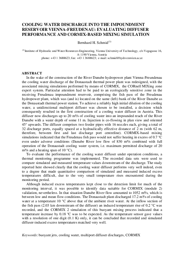 (PDF) Cooling Water Discharge Into the Impoundment Reservoir Vienna ...