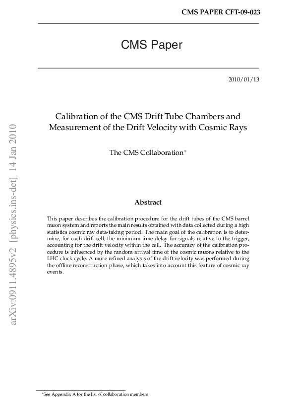 (PDF) Calibration of the CMS drift tube chambers and measurement of the drift velocity with ...