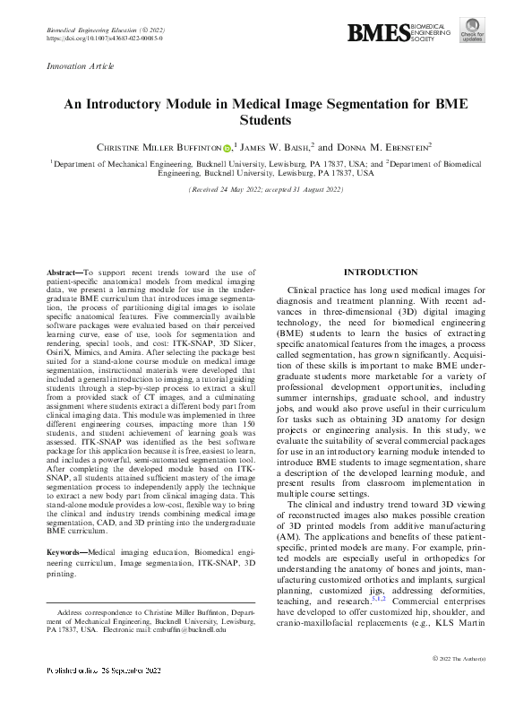 (PDF) An Introductory Module in Medical Image Segmentation for BME Students