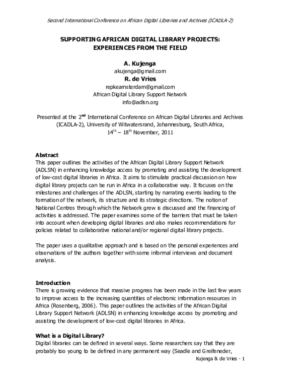 (PDF) Supporting African Digital Library Projects: Experiences From The ...