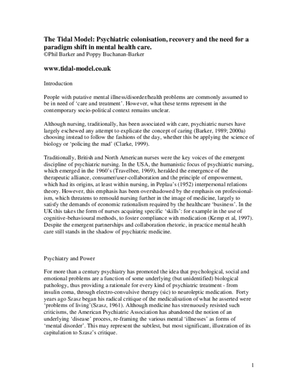 (PDF) The Tidal Model: Psychiatric colonization, recovery and the ...