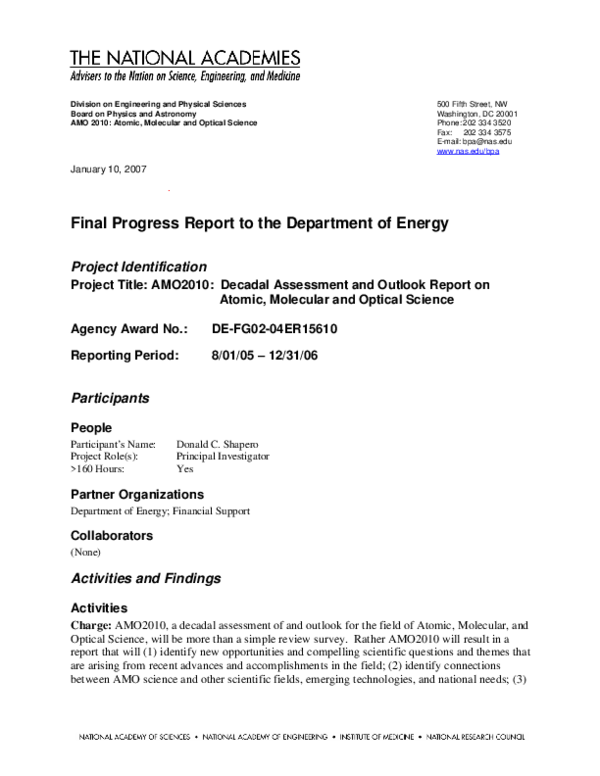 (PDF) Final Progress Report for the activity called AMO2010 committee
